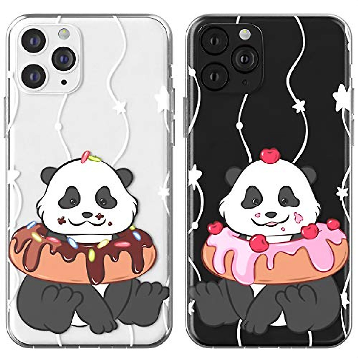 Toik Matching Couple Cases for Apple iPhone 11 Pro Xs Max Xr 10 X 8 Plus 7 6s 5s SE Kawaii Print Panda Silicone BFFs Animals Doughnut Gift Best Friend Sweet Relationship Girlfriend Cute