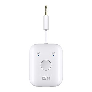 MEE audio Connect Air in-Flight Bluetooth Wireless Audio Transmitter Adapter for up to 2 AirPods / Other Headphones; Works with All 3.5mm Aux Jacks on Airplanes, Gym Equipment, TVs, & Gaming Consoles