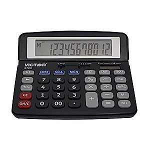 Victor 9700 12-Digit Standard Function Business Calculator, Battery and Solar Hybrid Powered Tilt LCD Display, Great for Home and Office Use, Black