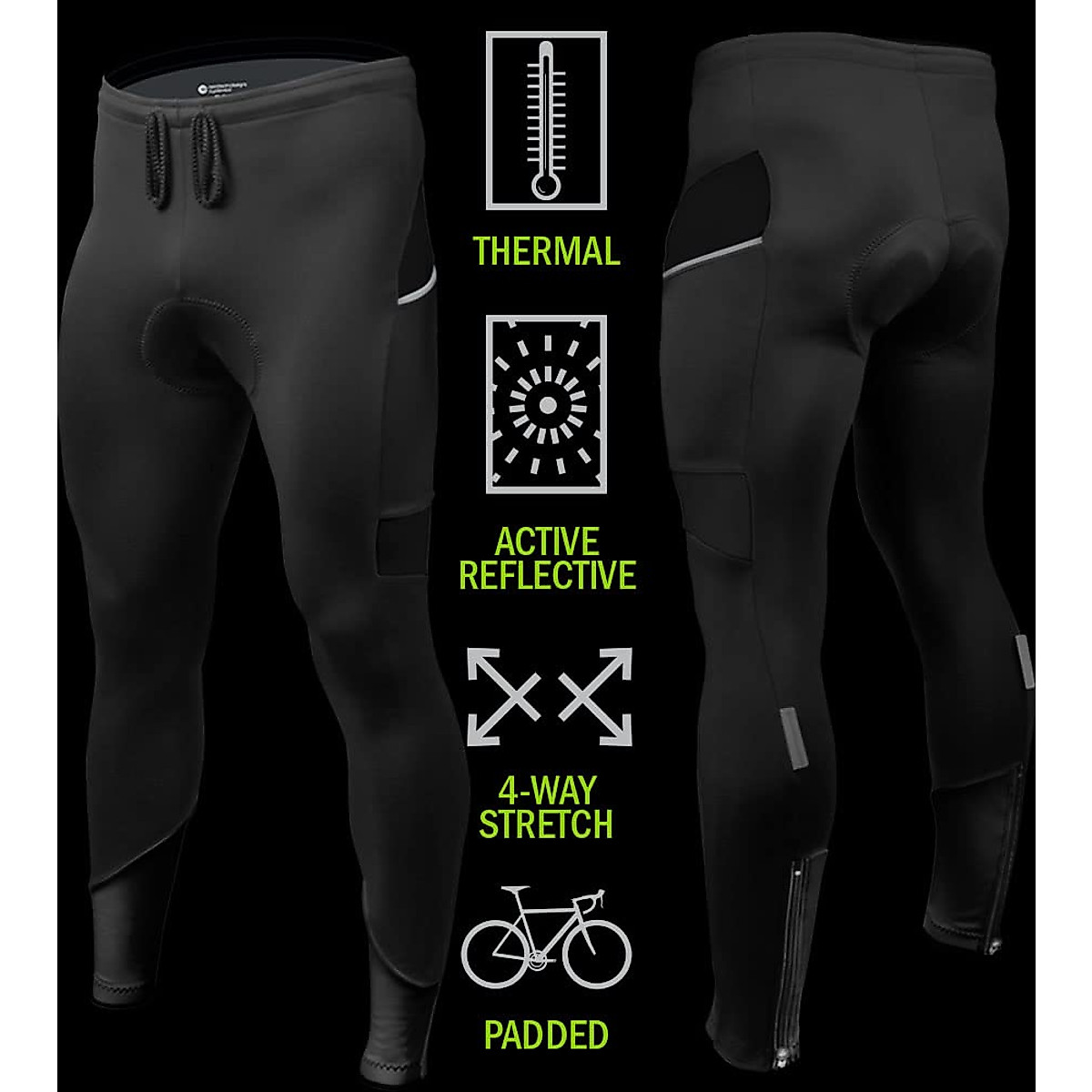 AERO|TECH|DESIGNS | Men's All Day Padded Cycling Tights | Black Accents | Tall Fit | Medium