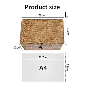 Esoes Wicker Storage Basket Woven Rattan Storage Box With Lids Seagrass Laundry Baskets Makeup Organizer For Bathroom, Living Room, Kitchen (L)