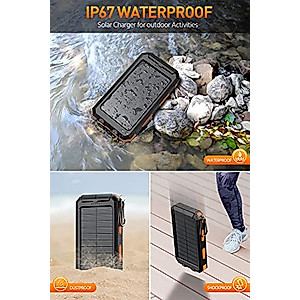 Power-Bank-Portable-Charger-Solar - 36800mAh Waterproof Portable External Backup Battery Charger Built-in Dual QC 3.0 5V3.1A Fast USB and Flashlight for All Phone and Electronic Devices (Orange)