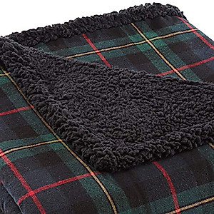 Eddie Bauer - Throw Blanket, Cotton Flannel Home Decor, All Season Reversible Sherpa Bedding (Pine Tartan, Throw)
