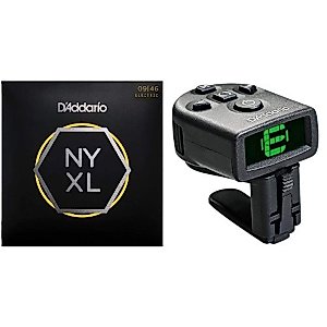 D'Addario NYXL Super Light Top / Regular Bottom Electric Guitar Strings and NS Micro Tuner Bundle