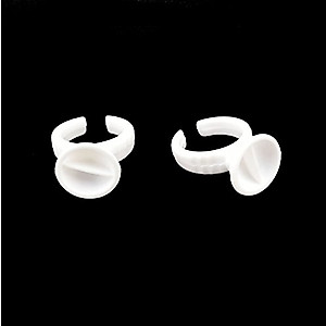 yueton 100Pcs 2 Slot Disposable Plastic Nail Art Tattoo Glue Pallet Holder Eyelash Extension Rings Adhesive Pigment Holders Finger Hand Beauty Tools