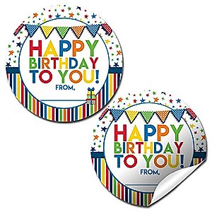 Happy Birthday to You Gift Tag Sticker Labels in Bold Colors for Boys, 40 2" Party Circle Stickers by AmandaCreation, Also Great for Envelope Seals & Gift Bags
