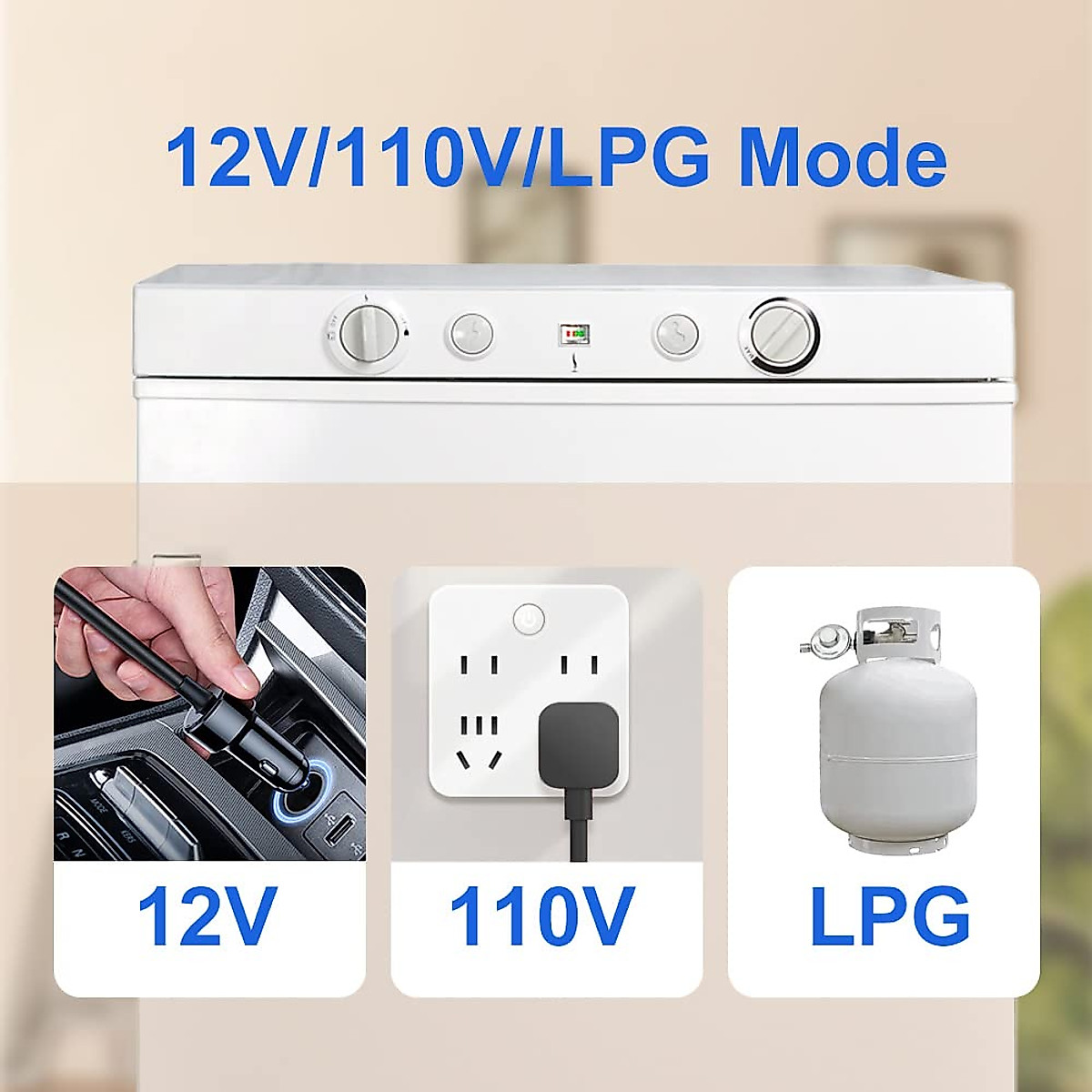 SMETA RV Propane Refrigerator with Freezer, 3.5 Cu.Ft Camping Fridge, 12V/110V/LPG, Compact 3 Way Garage Refrigerators Off Grid for Camper Travel Cabin Truck Patio, White