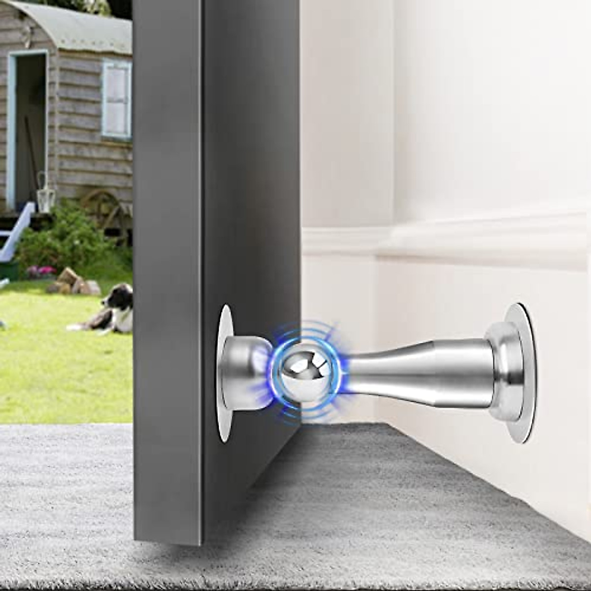 Magnetic Door Stop, Direct mounting Without Turning Holes，Magnetic Door Stoppers for Bottom of Door, Protect The Door from Collision When Opened (Silver 1)