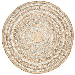 SAFAVIEH Natural Fiber Round Collection 5' Round Ivory NF169B Handmade Boho Charm Farmhouse Jute Area Rug