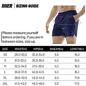 MIER Men's Workout Running Shorts Quick Dry Active 5 Inches Shorts with Pockets, Lightweight and Breathable, Navy, L