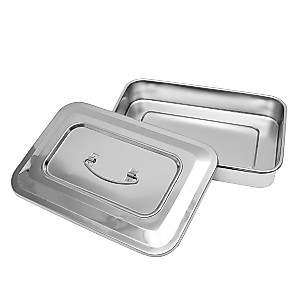 Stainless Steel Instrument Tray Organizer Holder with Lid & Handle Grip 12"x8"x2"