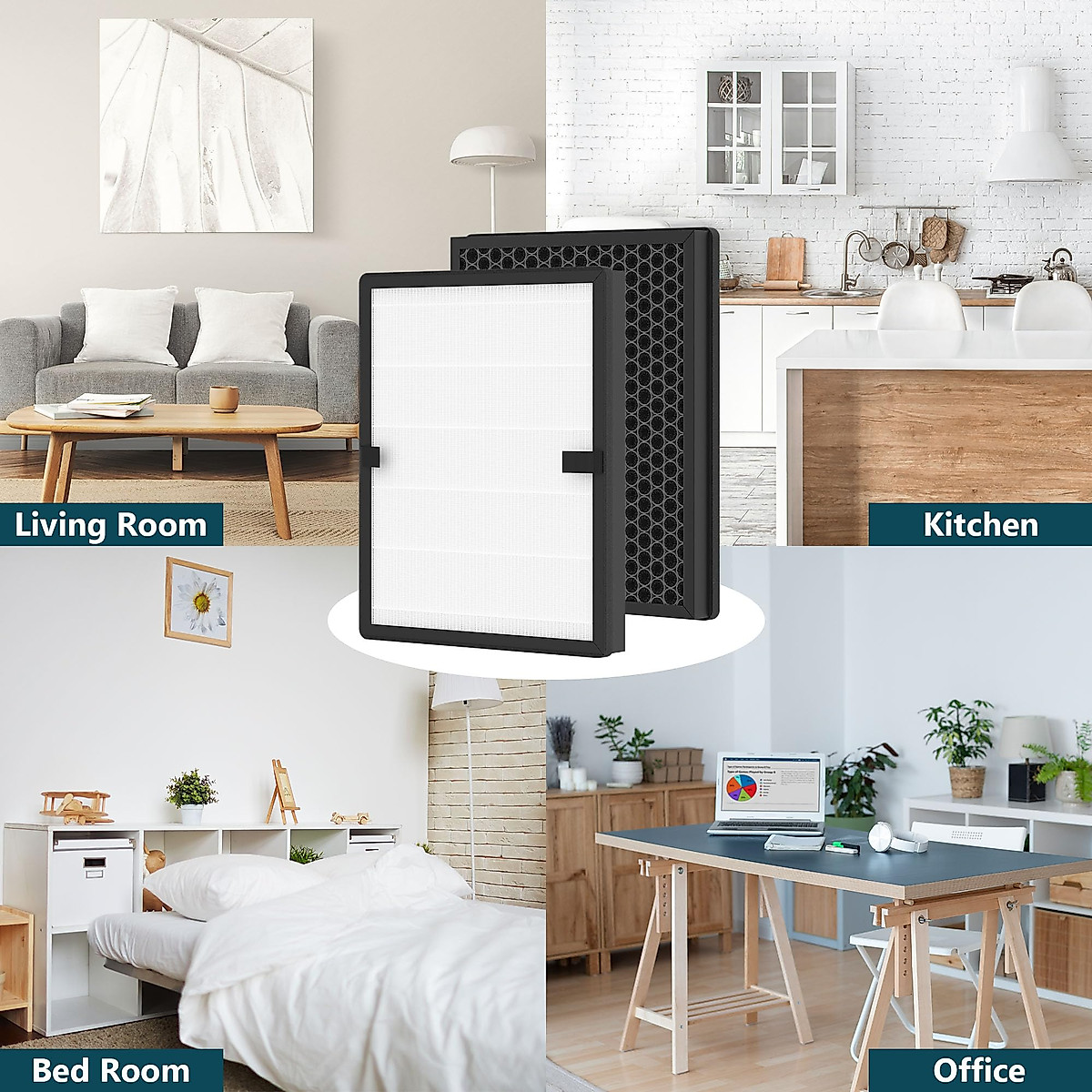 2 Packs E-200 H13 True HEPA Replacement Filter Compatible with LUNINO E-200 Air Cleaner Purifier for Home Large Room up to 1740sq.ft with Extra 4 pcs Aroma Pads