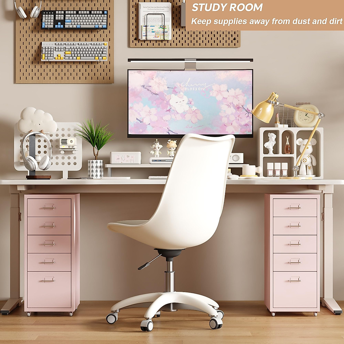 MIOCASA 5 Drawer Metal File Cabinet Mobile Underdesk Chest for Home Office (Pink)