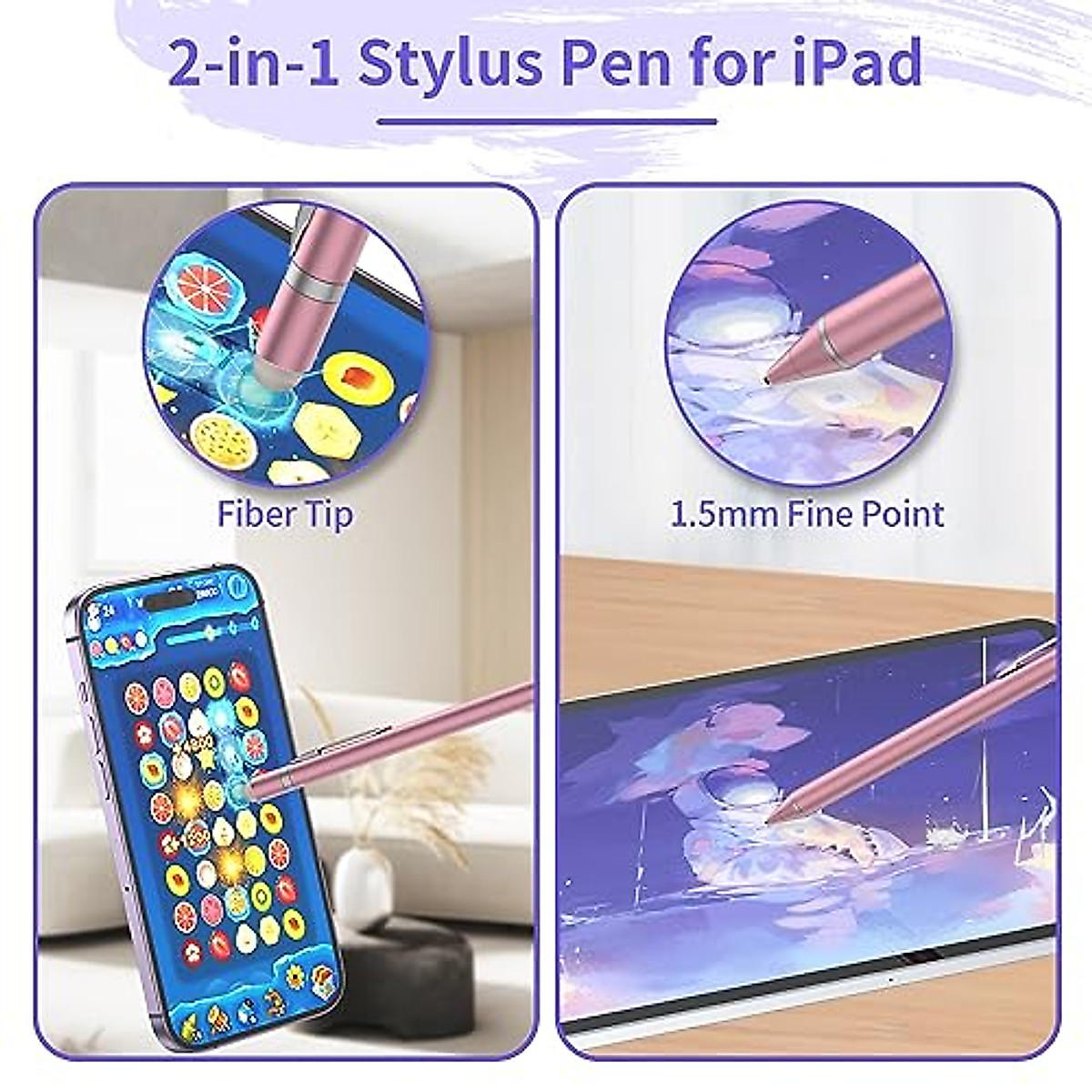 Stylus Pens for Touch Screens, Active Stylus Pen for iPad with Fine Point Tip, Compatible with Apple iPad/iPhone/Android/Samsung/Tablet and Other Touch Screen (Rose Gold)