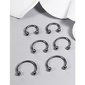Vsnnsns 16G G23 Titanium Septum Rings Nose Rings Hoop Horseshoe Rings Septum Piercing Jewelry Helix Daith Cartilage Tragus Earrings Lip Eyebrow Rings Piercing Jewelry for Women Men 8mm 10mm 12mm 6pcs