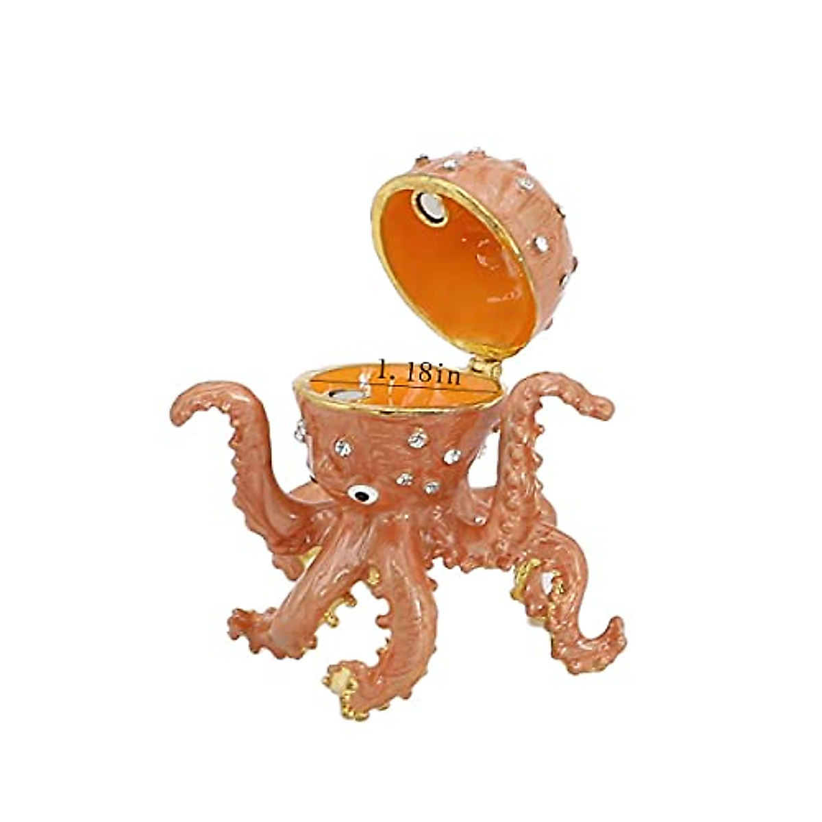 Owlcatcok Octopus Hinged Trinket Box Bejeweled Hand-Painted Ring Holder Animal Collectible Figurine Decoration Ring Storage Box (Orange Octopus Jewelry Box)