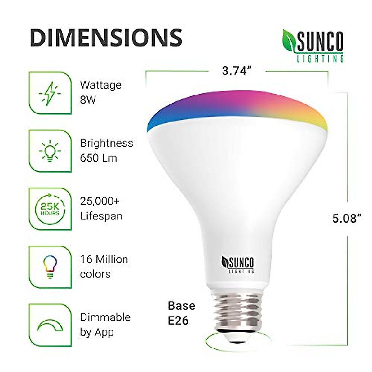Sunco Lighting BR30 Alexa Smart Flood Light Bulbs, Color Changing LED Recessed WiFi Bulb, 8W, RGBCW, Dimmable, 650 LM, Compatible with Alexa & Google Assistant, E26 Base, No Hub Required 2 Pack