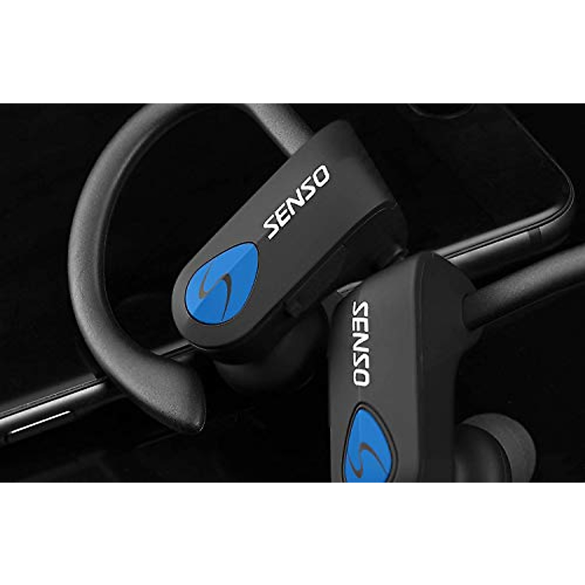 Senso Bluetooth Headphones, Best Wireless Sports Earphones w/Mic IPX7 Waterproof HD Stereo Sweatproof Earbuds for Gym Running Workout 8 Hour Battery Noise Cancelling Headsets (Black Blue)