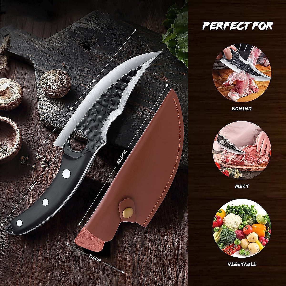 DRGSKL Camping Cleaver Knife Set - Hand Forged Viking Knife with Leather Sheath and Hand Forged Meat Cleaver Knife with Gift Box