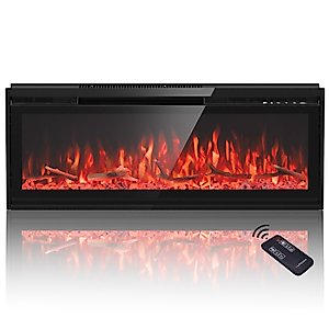 Ooiior 36 Inch Electric Fireplace, Recessed and Wall Mounted Fireplace with Remote Control, Ultra-Thin Fireplace Heater and Linear Fireplace, with Timer, Adjustable Flame Color, 750/1500W