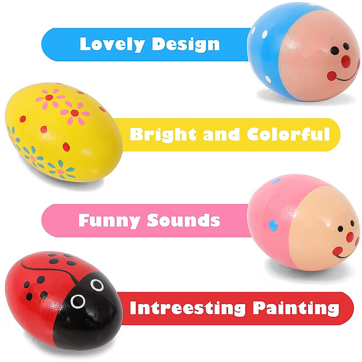 6 Pack Wooden Shakers Easter Eggs, Special Design Musical Shake Egg for Toddlers Kids Toy Easter Basket Stuffers Fillers Gifts