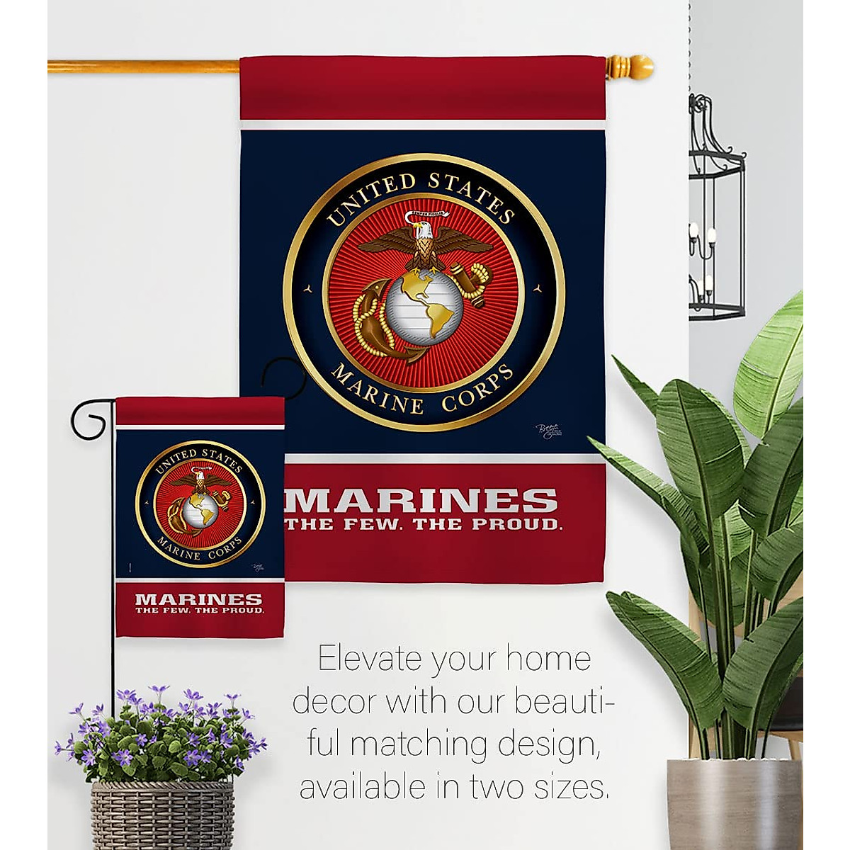 Breeze Decor Proud Marine Corps Garden Flag Set Mailbox Hanger Armed Forces USMC Semper Fi United State American Military Veteran Retire Official House Banner Small Yard Gift Double-Sided, Made In USA