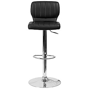 KLS Modern Barstools Adjustable Hydraulic 360 Degree Swivel Stable Steel Frame Padded Vinyl Cushion Low Back Seat Design Dining Chair Pub Stool - Set of 2 Black # 1969