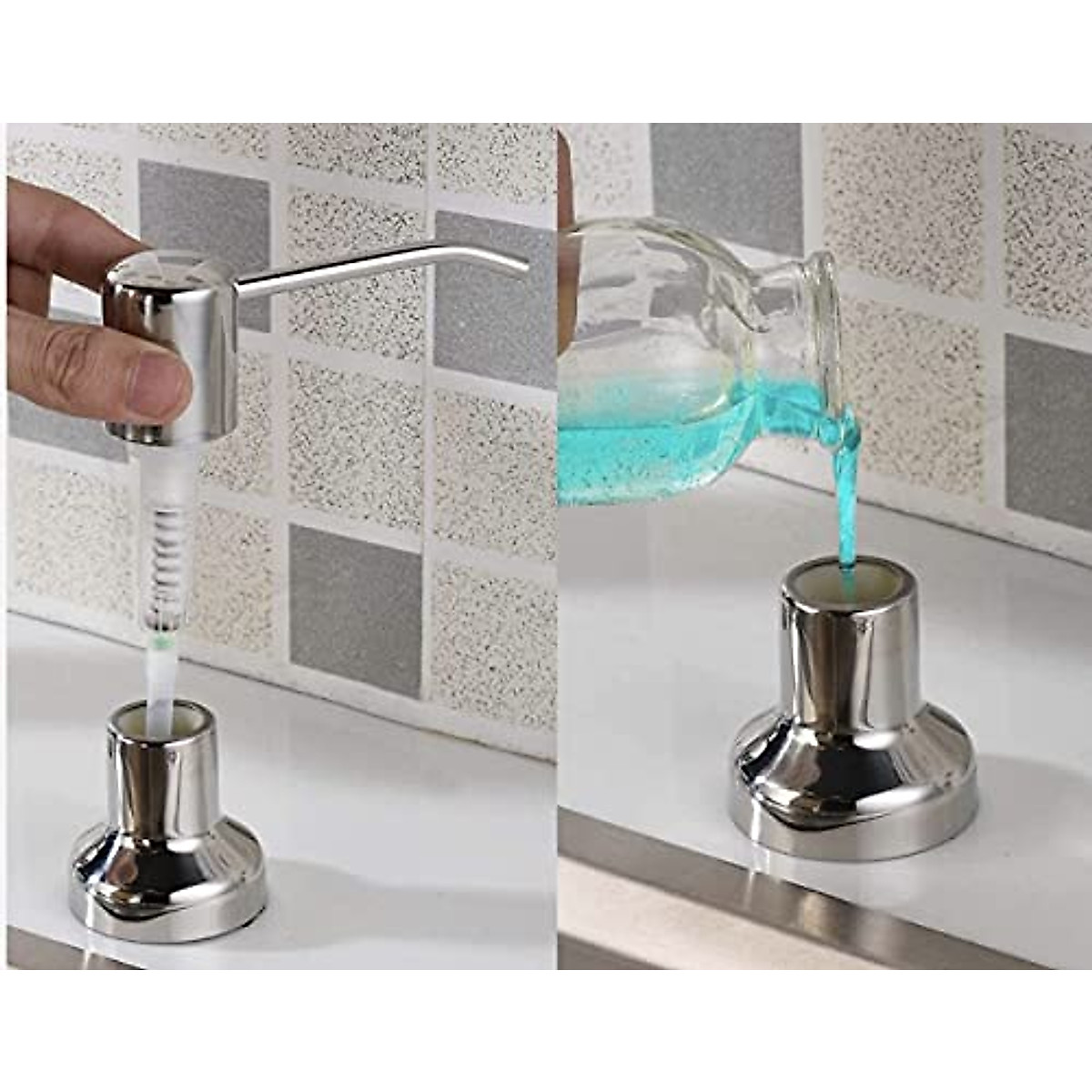 Soap Dispenser for Kitchen Sink, Built in, Stainless Steel, Pump Set for Dish Soap or Lotion, Refill from The Top (Silver)
