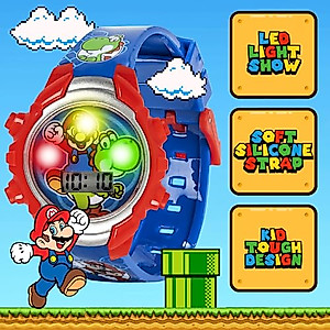 Accutime Super Mario Kids Digital Watch with Yoshi, LED Light Show, Soft Silicone Strap, Durable Kid-Friendly Design, Fun Time-Telling for Boys and Girls