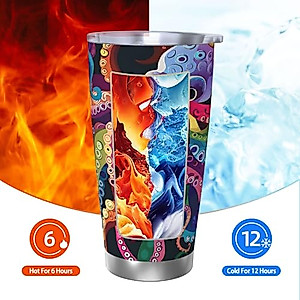 AYCZN Sea Octopus 20 OZ Tumbler Stainless Steel Travel Coffee Mug, Ocean Animal Insulated Water Bottle with Lid and Straws Leakproof Thermal Cup
