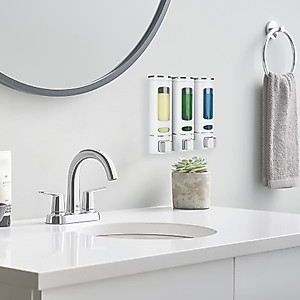 Nellyke Shampoo Dispensers for Shower Wall Mounted Soap Dispenser 3 Chambers Conditioner Body Wash Dispenser Set Clear with Glue(or Wall Mounted by Screws)，3 Chambers，White