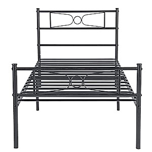 Metal Twin Bed Frames with Headboard for Boys Girls Adults Twin/Single Size Bed Frame No Box Spring Needed - Platform Beds Mattress Foundation with Storage for Student Teenager-Black