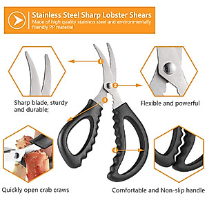 4PCS Seafood Scissors Crab Scissors Stainless Steel Seafood Fish Crab Shrimp Lobster Scissors for Kitchen, Multifunctional Crab Leg Crackers and Tools Black