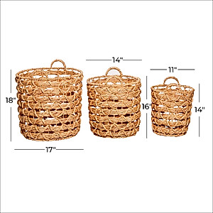 Deco 79 Coastal Fabric Cylinder Storage Basket, Set of 3 18", 16", 13"H, Brown