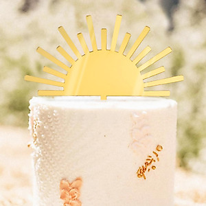 Huray Rayho Sun Acrylic Cake Topper Boho Theme Mirror Cake Topper for Photo Booth Props You Are My Sunshine Birthday Party Supplies First Trip Around the Sun Party Decoration