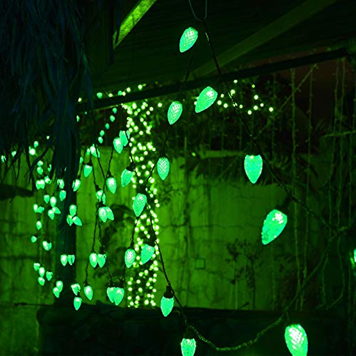 Twinkle Star C9 St Patricks Day String Lights, 50 LED 33ft Outdoor Fairy Lights with 29V Safe Adaptor, Extendable Green Wire String Lights for Holiday Patio Xmas Tree Wedding Party Decoration, Green