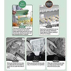 Square Ice Cube Tray with Lid & Storage Bin, Ice Cube Maker Mold for Freezer with Container, Mini Ice Cube Tray Makes 60 Cube Ice at once for Cocktail Whiskey Tea Coffee, 2 trays 1 Bucket (Clear lid)