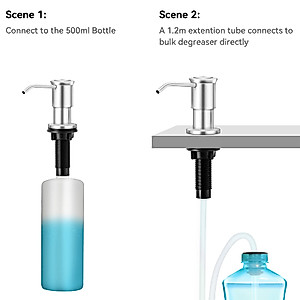 Tiilan Built-in Soap Dispenser Pump for Kitchen Sink Set, Detergent Dispenser 17oz Bottle and 47.2-inch Extension Tube, Stainless Steel Pump, Brushed Nickel