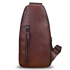 Genuine Leather Sling Bag Crossbody Purse Handmade Hiking Daypack Motorcycle Bag Retro Over the Shoulder Backpack Chest Bag (Coffee)