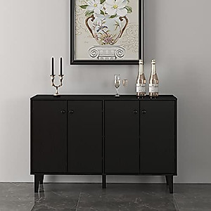 Panana Sideboard Buffet Cabinet Kitchen Storage Cabinet Living Room 4 Doors Console Table (Black)