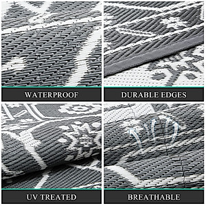 Pauwer Waterproof Outdoor Rug 9'x12', Reversible Outdoor Plastic Straw Rug, Outdoor Patio Rug for Camping, Outside RV Mat, Indoor Outdoor Rugs Carpet for RV, Picnic, Backyard, Deck, Balcony, Porch