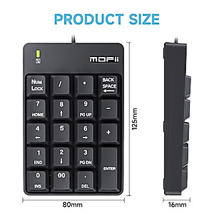 MOFII Wired Number Pad Numeric Keypad Silent 19 Keys USB Numpad, Portable Financial Accounting Keyboard 10 Key for Laptop/Computer/PC/Notebook/Surface Pro - Black