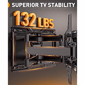 Perlegear Full Motion TV Wall Mount for Most 37-82 inch Flat Curved Screen up to 100 lbs, 12"/16" Wood Studs, TV Mount Bracket with Dual Articulating Arms, Swivel, Tool-Free Tilt, Max VESA 600x400mm