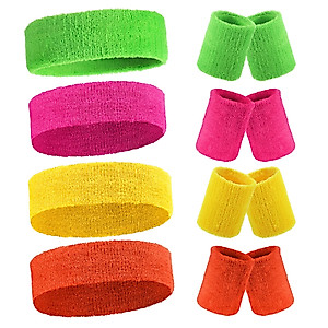 8 Sets Sweatbands Wrist Sweat Bands Workout Headbands Terry Cloth Sweatbands Absorbent Nonslip Stretchy Head Wrist Sweatband Wicking Wristband for Men Women (Bright Color)