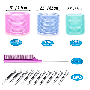 3'' Extra Large Hair Rollers Set, Jumbo Hair Rollers for Long Hair,31 Packs 3 Sizes with Clips & Comb, Big Self Grip Curlers, Velcrorollers for Hair Salon (3''/2.5''/2.2'') Travel Packing