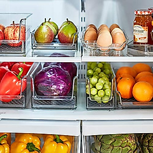 Spectrum Diversified Hexa in-Fridge Large Refrigerator Bin for Storage and Organization of Fruit Vegetables Produce and More, 15 x 6 x 4.25, Clear/Dark Gray