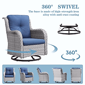 Artfurniz Wicker Patio Furniture Set: 6 Piece Outdoor Conversation Sets with Swivel Rocker Chairs, Patio Couch, Ottomans and Coffee Table for Porch Balcony Garden, Light Grey