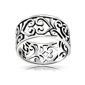 Bling Jewelry Boho Fashion .925 Sterling Silver Open Swirl Filigree Wide Band Ring For Teen For Women 7MM