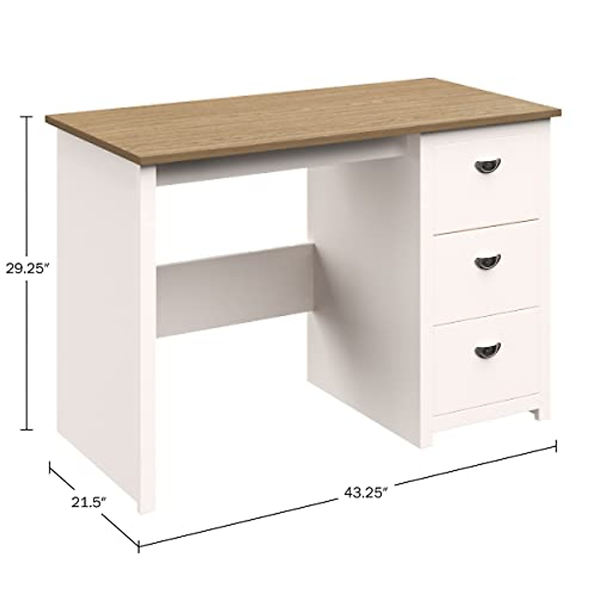Lavish Home Computer Desk with 3-Drawers, White and Wood Finish