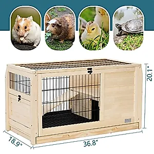 Guinea Pig Cage Hamster Cages Wooden Indoor Ferret Cage with Hideout, Leak Proof Plastic Tray & Openable Top, 2 Levels Small Animal Cage for Chinchilla, Hedgehogs, Squirrel, Gerbils1